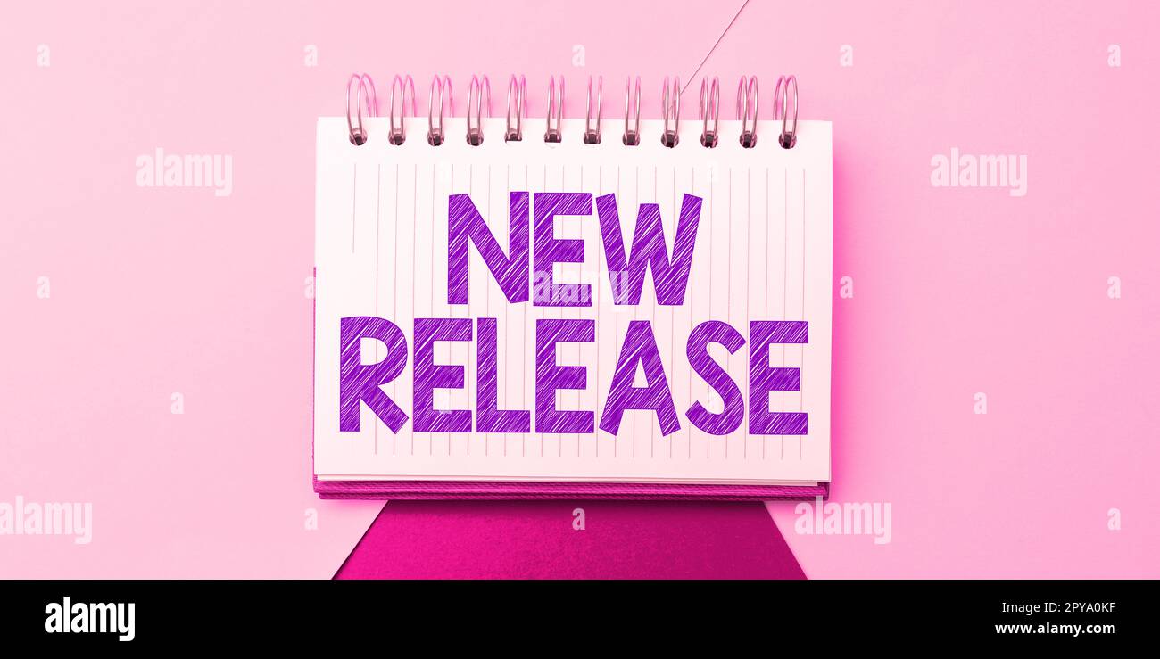 Text caption presenting New Release. Internet Concept announcing ...
