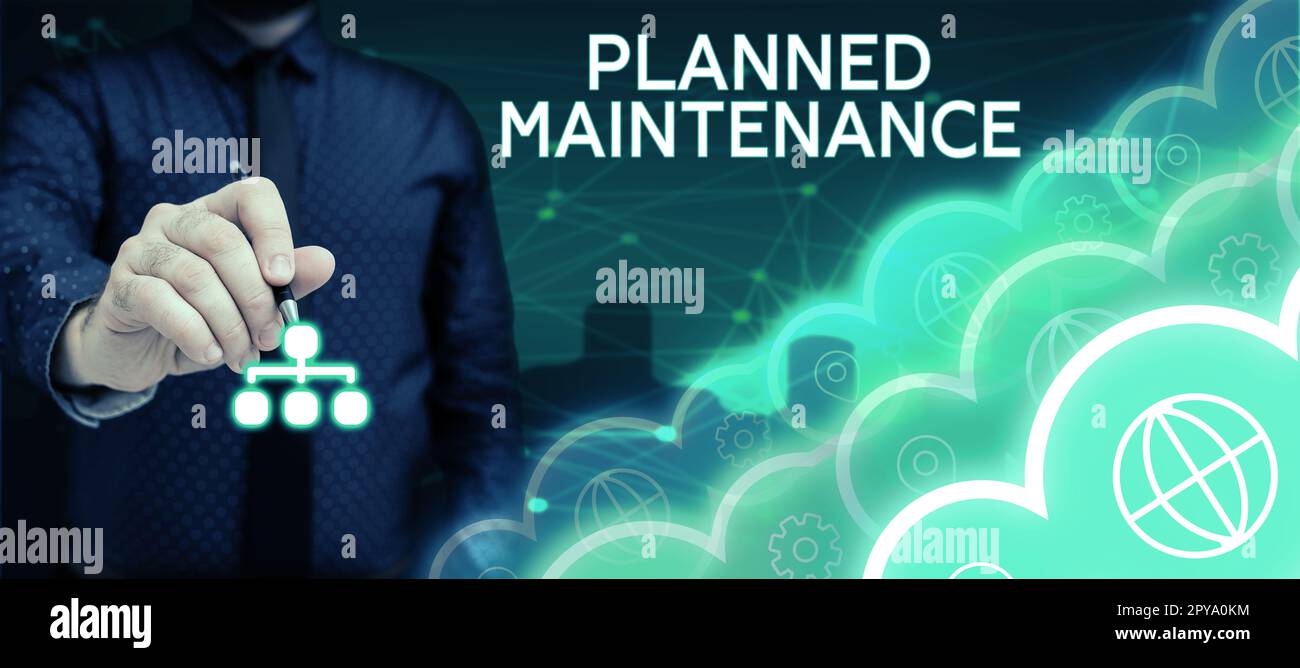 Hand writing sign Planned Maintenance. Business idea Check ups to be ...