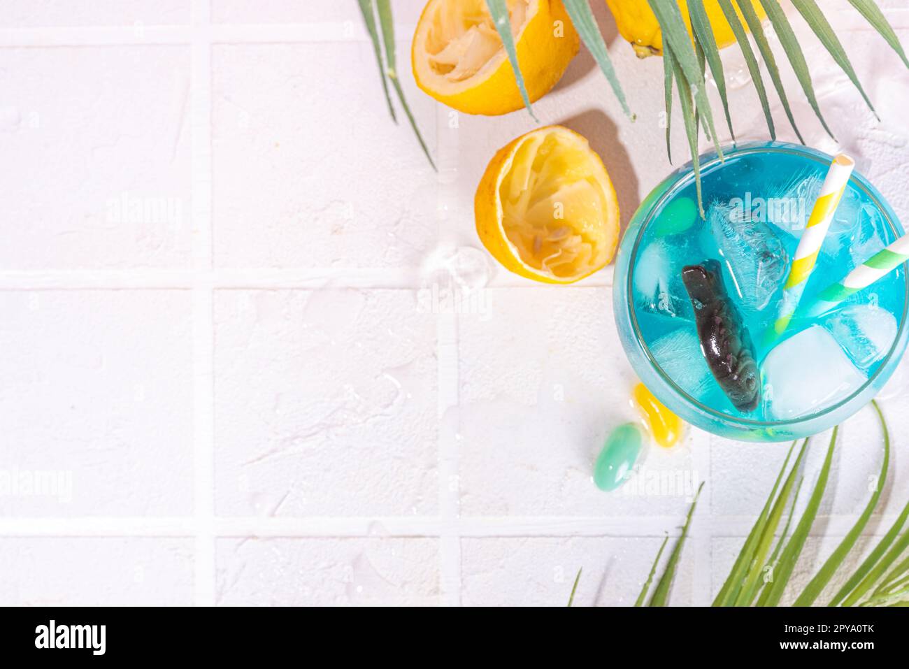 Funny Fish bowl mocktail. Cold blue colored sour lemon Fishbowl ...