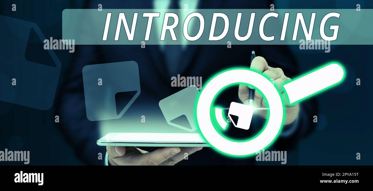 Text sign showing Introducing. Business idea Presenting a topic or ...