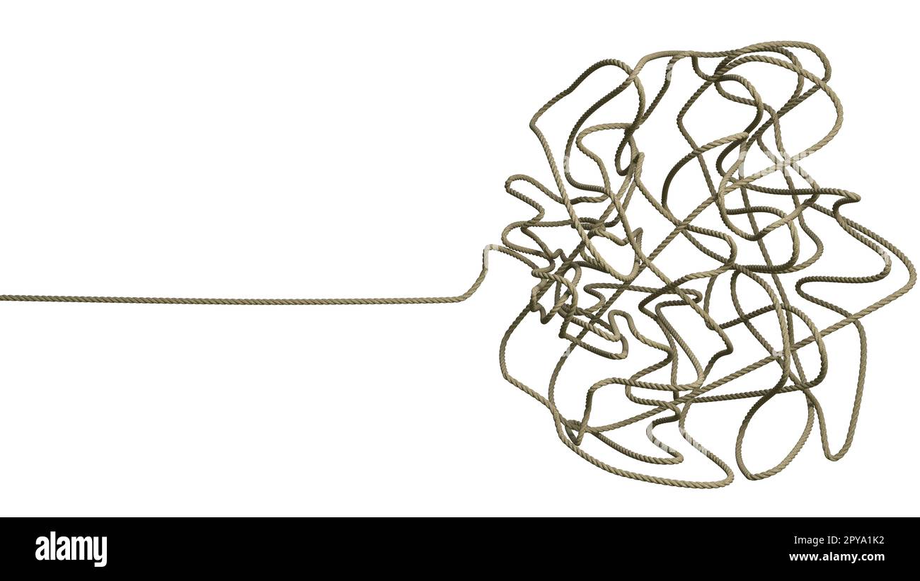 Tangled rope. confusion and mental stress concept. 3d rendering Stock ...