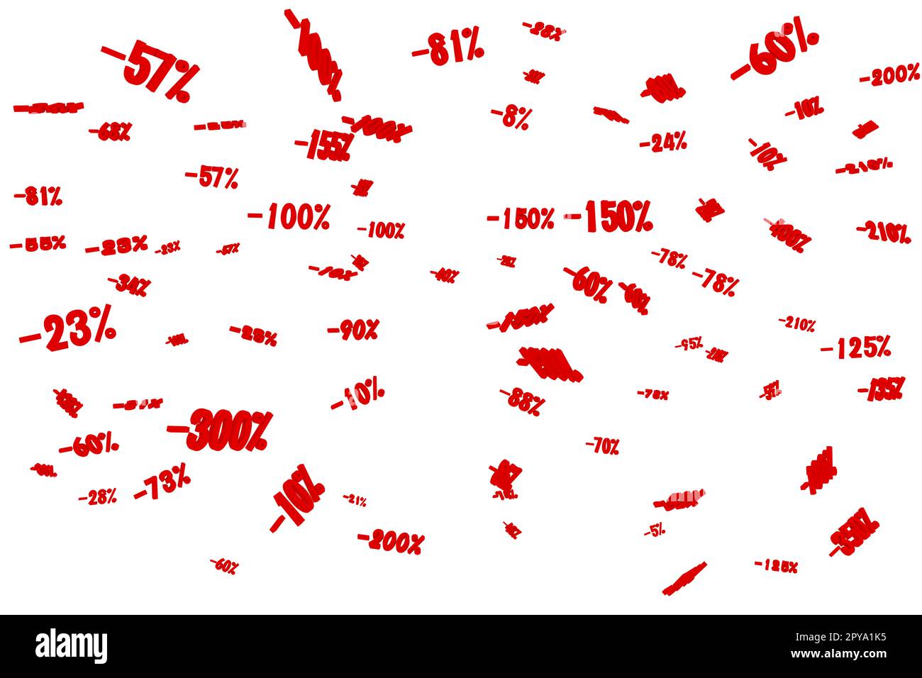 Red percentages and numbers. concept of productivity and value. 3d ...