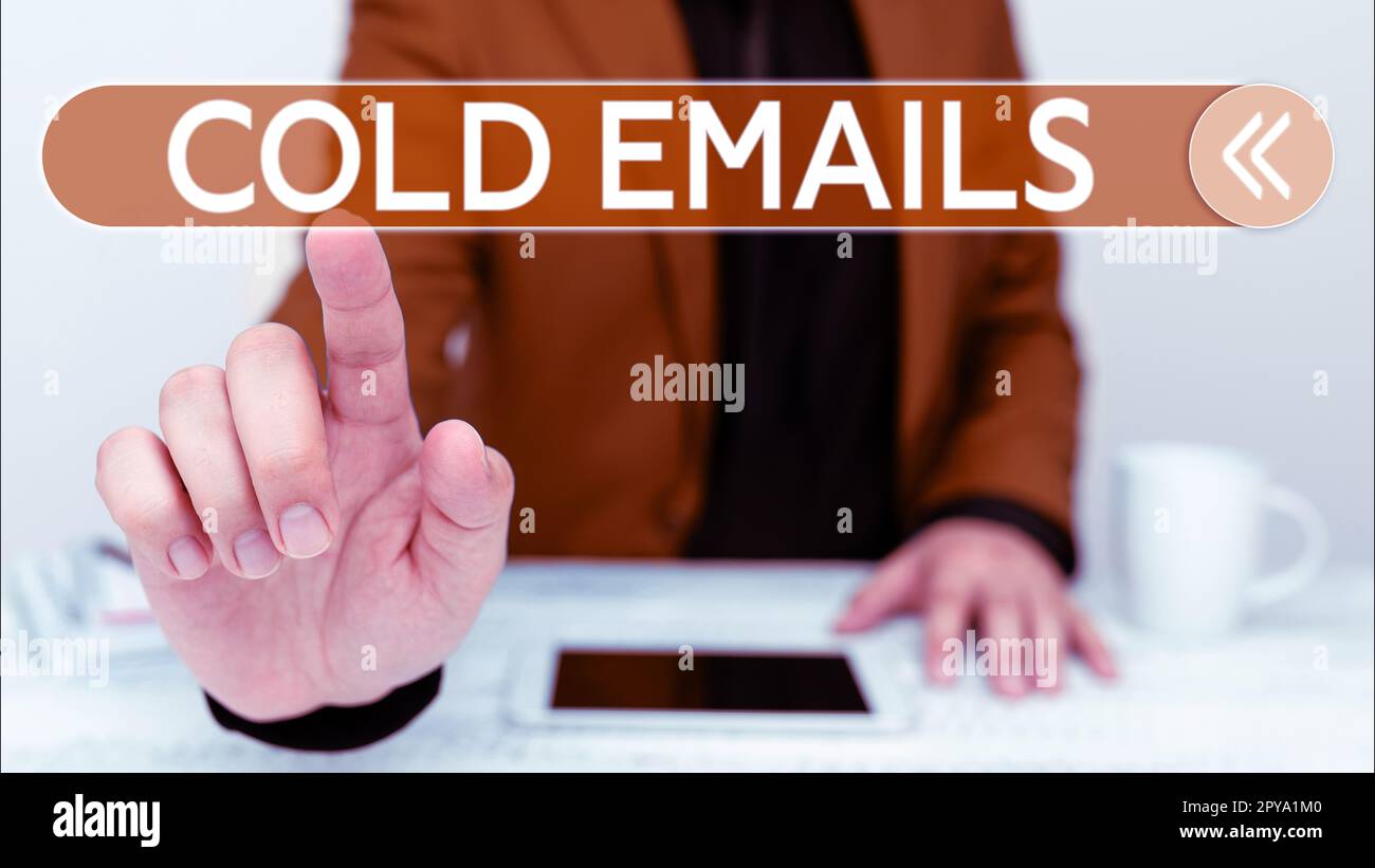 Hand writing sign Cold Emails. Word for unsolicited email sent to a ...