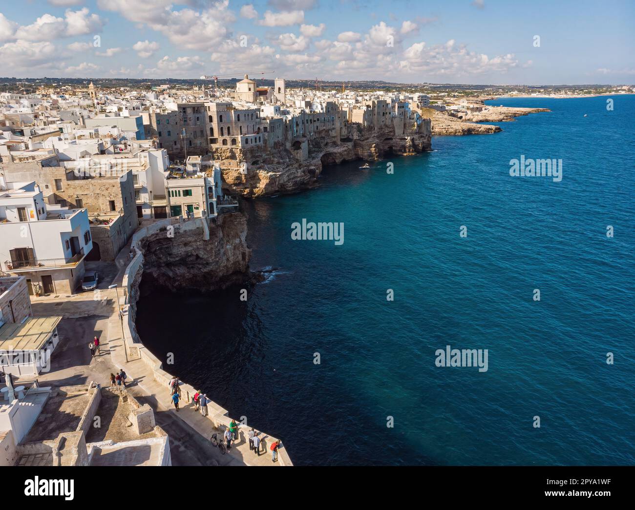 Aerial view of Polignano a Mare old town, a small city along the coast ...