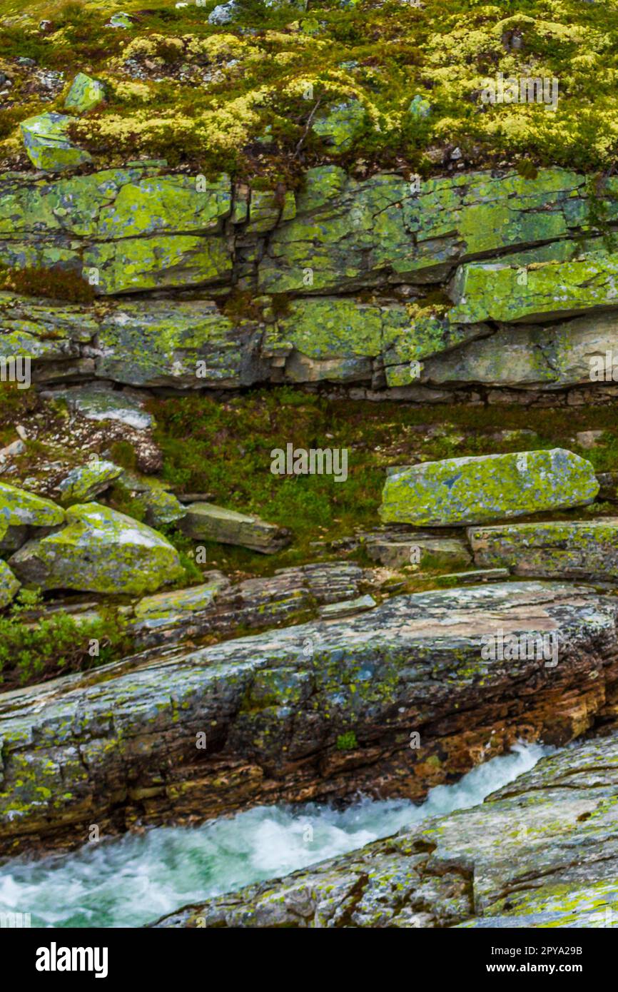 Gorge rocks cliff and waterfall river Rondane National Park Norway ...