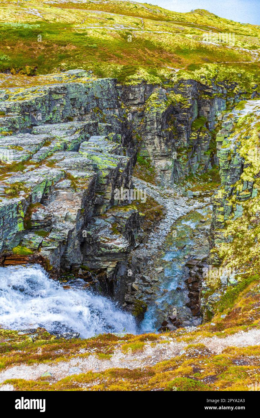 Gorge rocks cliff and waterfall river Rondane National Park Norway ...