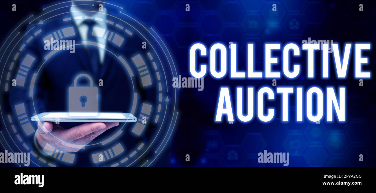 Hand writing sign Collective Auction. Concept meaning Gathering and ...