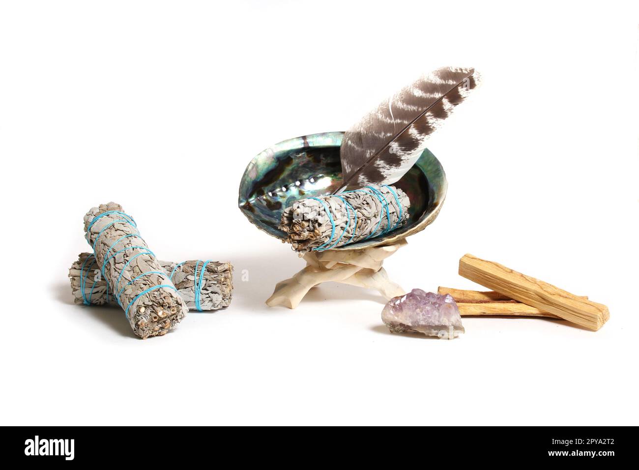 Abalone Shell With Sage Incense and Amethyst Stone For Cleansing and ...