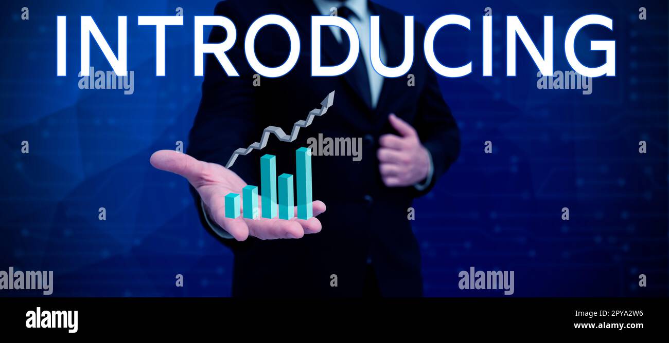 Hand writing sign Introducing. Business overview Presenting a topic or ...