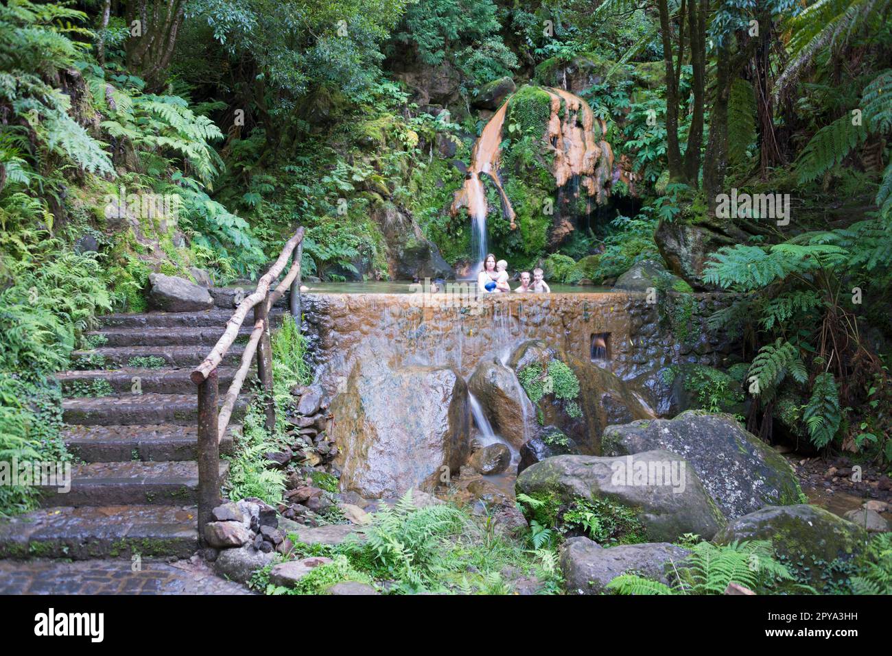 Waterfall, Hot Spring (Caldeira) Velha, Sao Miguel, Azores, Portugal ...