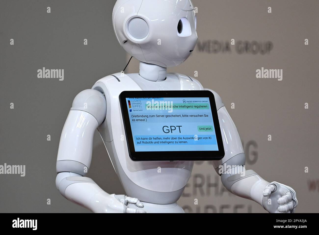 Gmund, Deutschland. 03rd May, 2023. GPT robot Pepper, artificial ...
