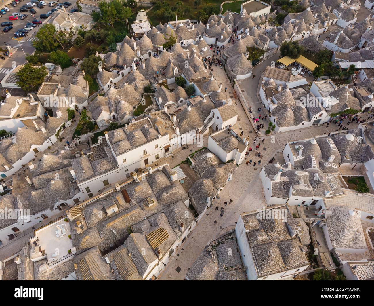 Aerial view of Alberobello, city of Trulli in Itria Valley, Puglia ...