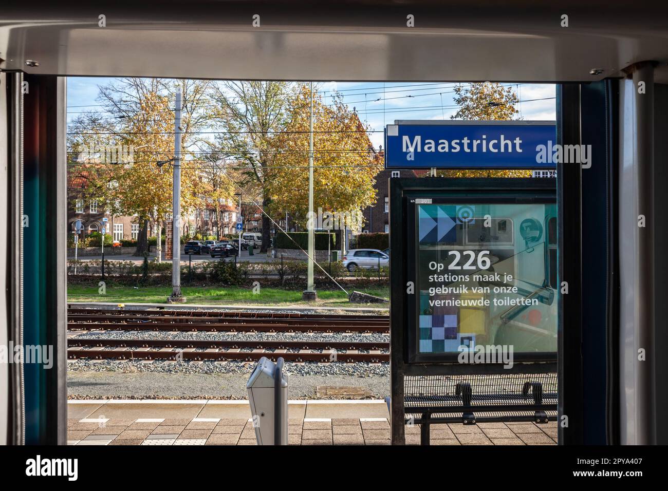 Picture of a sign indicating the Maastricht train station on its ...