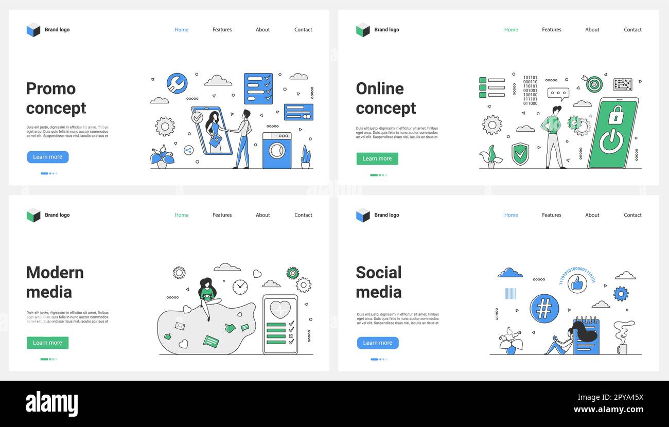 Social media marketing, promo blog posts, customer interaction set ...
