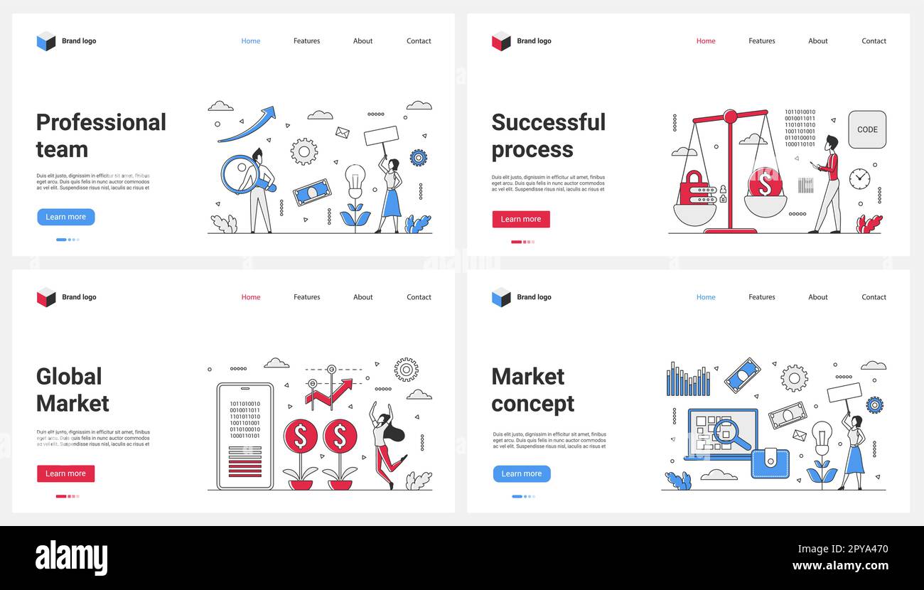 Success of professional team in global market set vector illustration ...