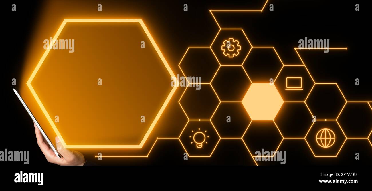 Hand holding Mobile Phone with glow from the screen. Display Receiving Important Information And ...