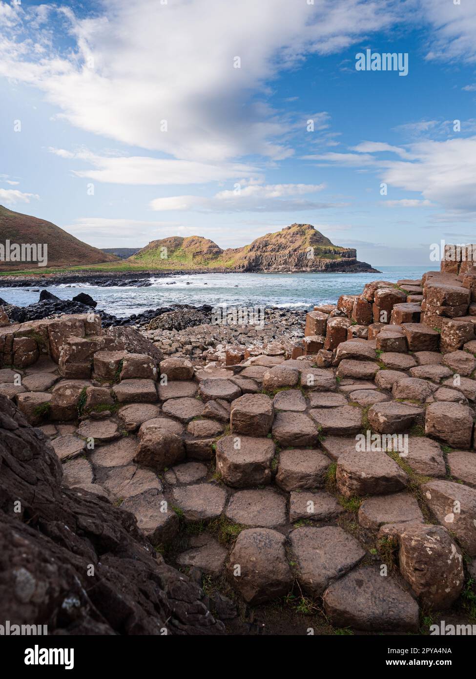 A view from the Giants Causeway in Northern Ireland. The basalt columns ...