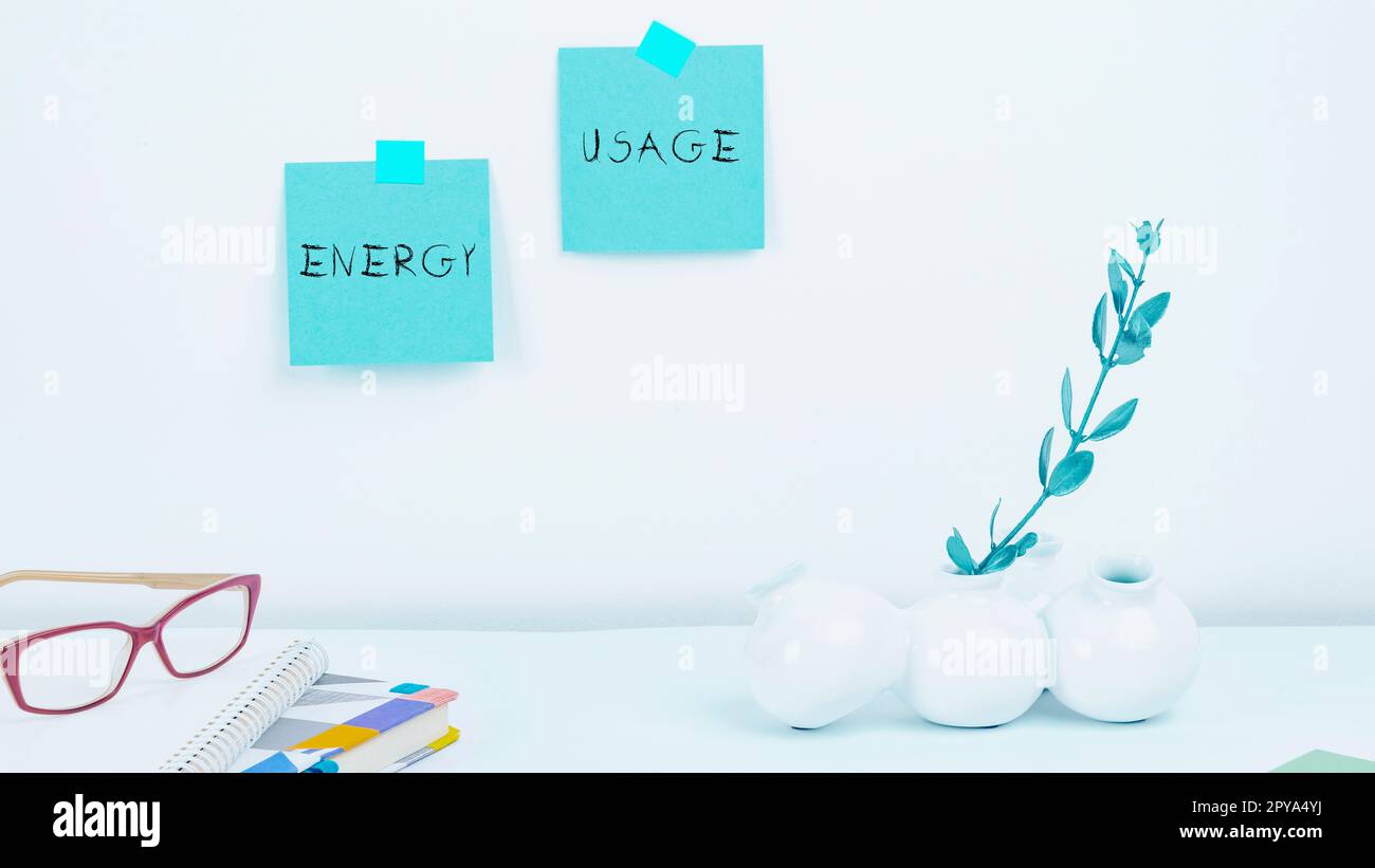 Sign displaying Energy Usage, Word for Amount of energy consumed or ...