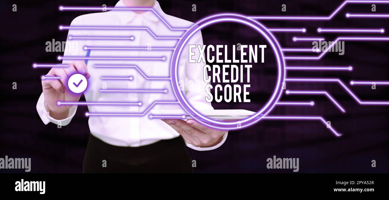 Conceptual caption Excellent Credit Score. Word Written on person's ...