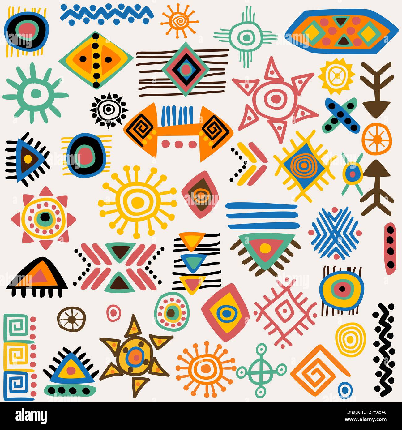 Hand-drawn african tribal geometric symbols Stock Photo - Alamy