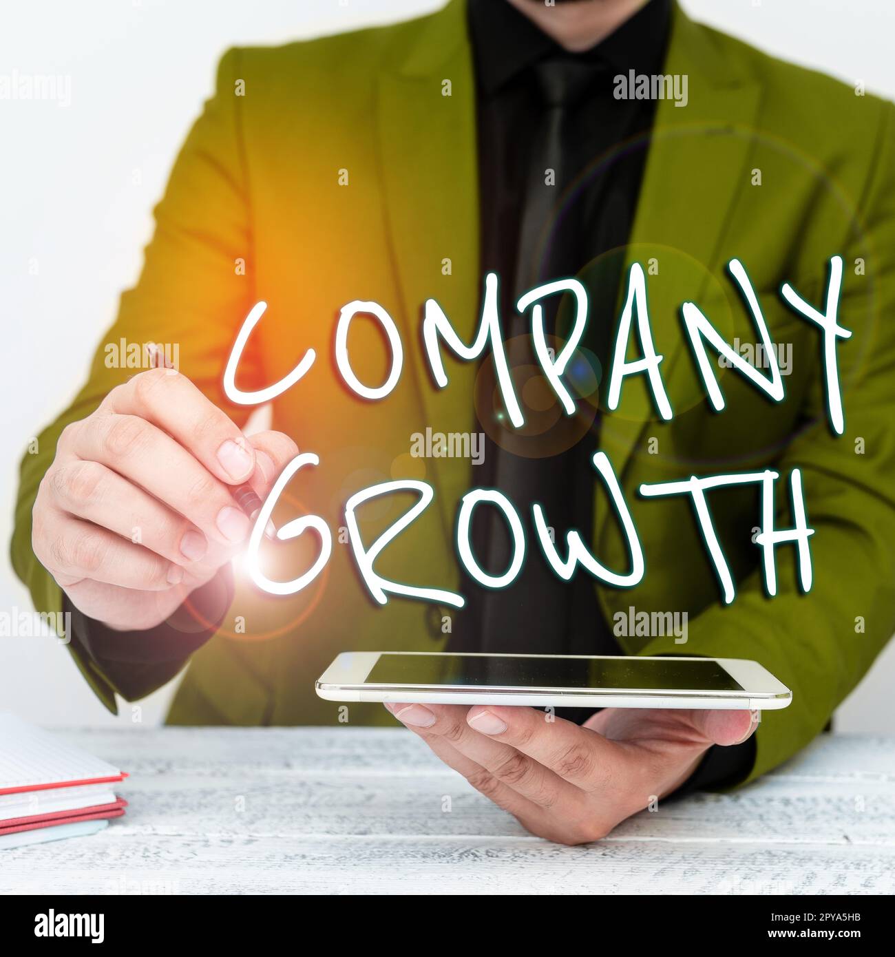 Text caption presenting Company Growth. Business overview a long-term ...
