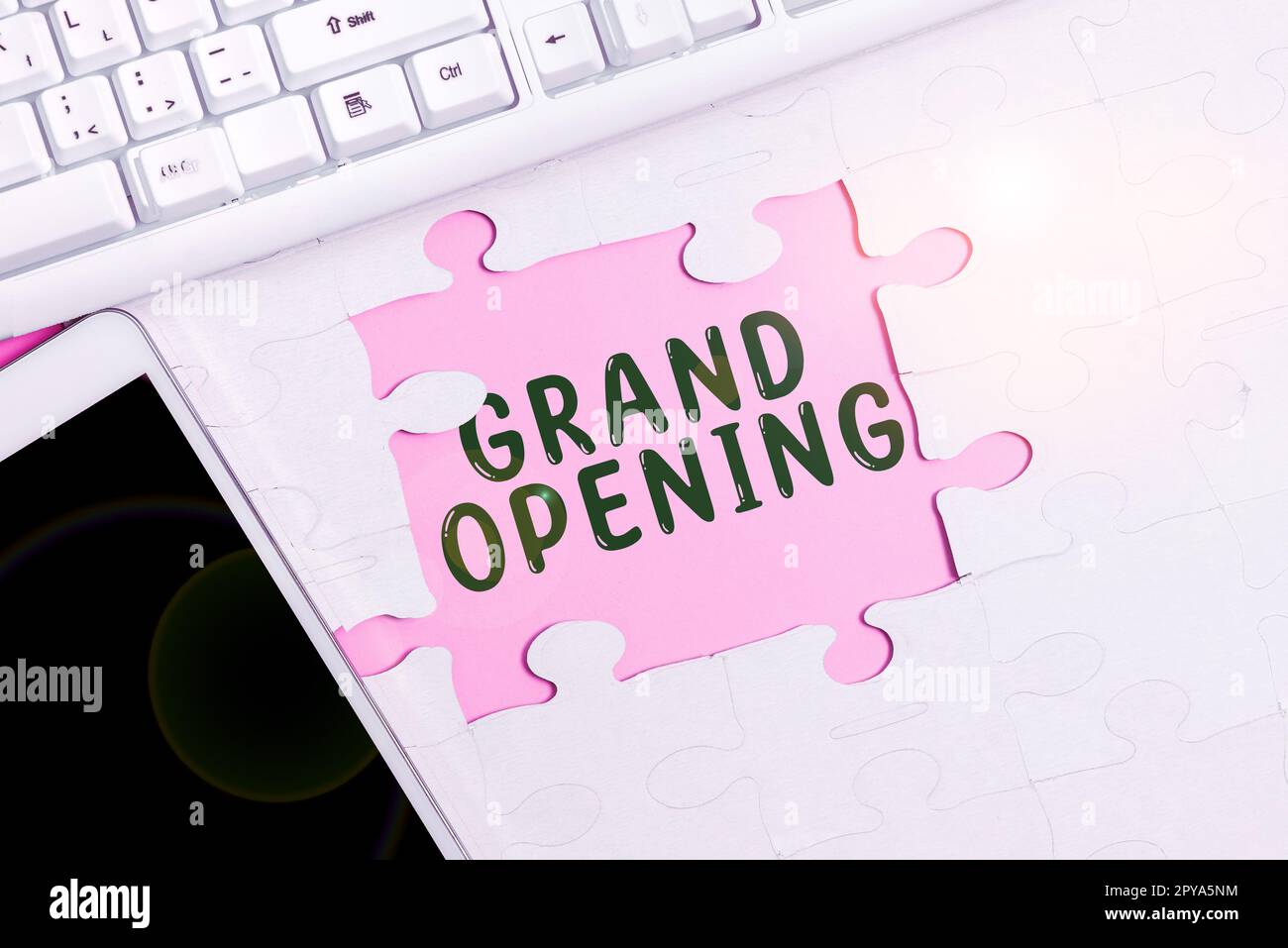 Inspiration showing sign Grand Opening. Business overview Ribbon ...