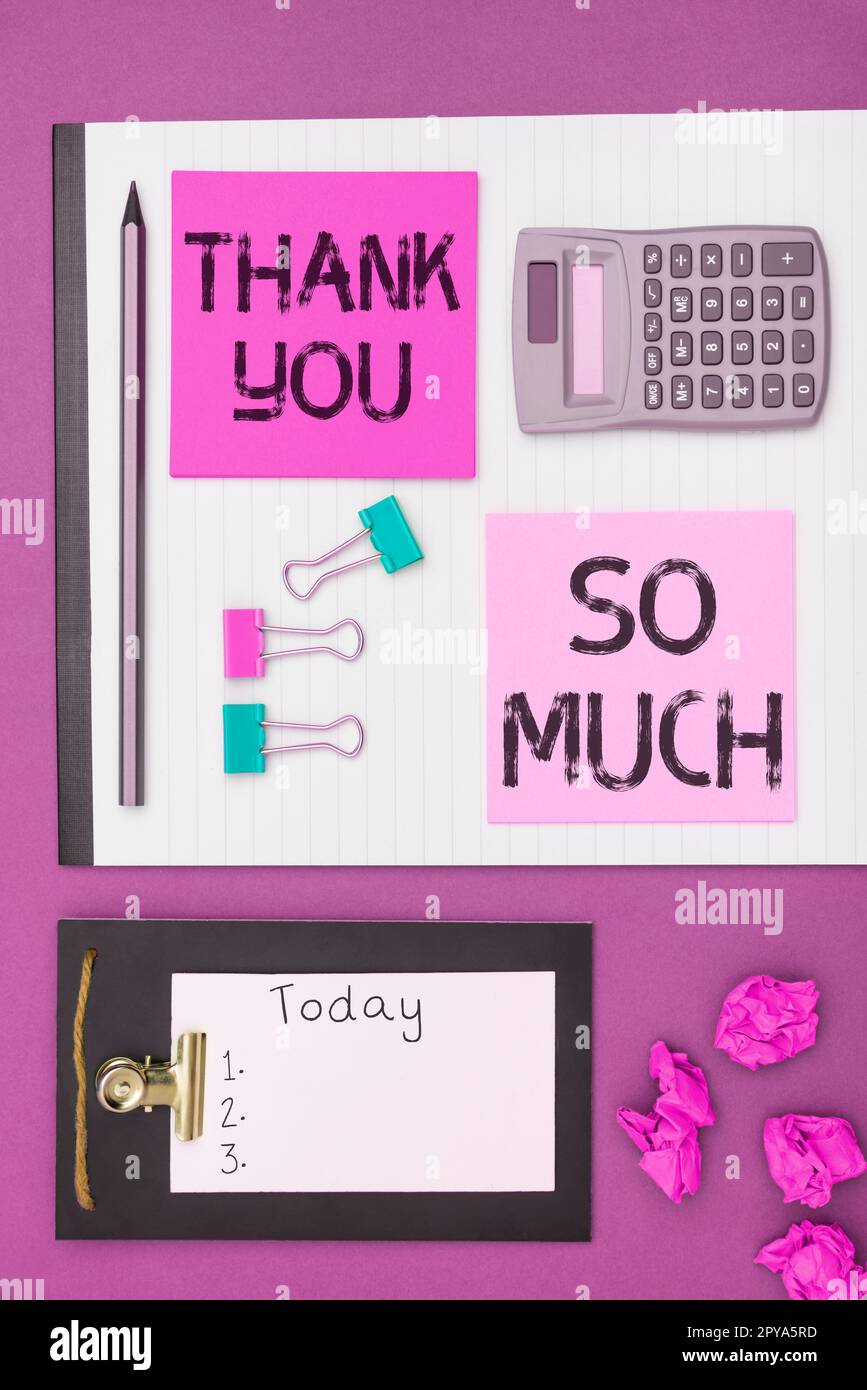 Hand writing sign Thank You So Much. Business idea Expression of ...