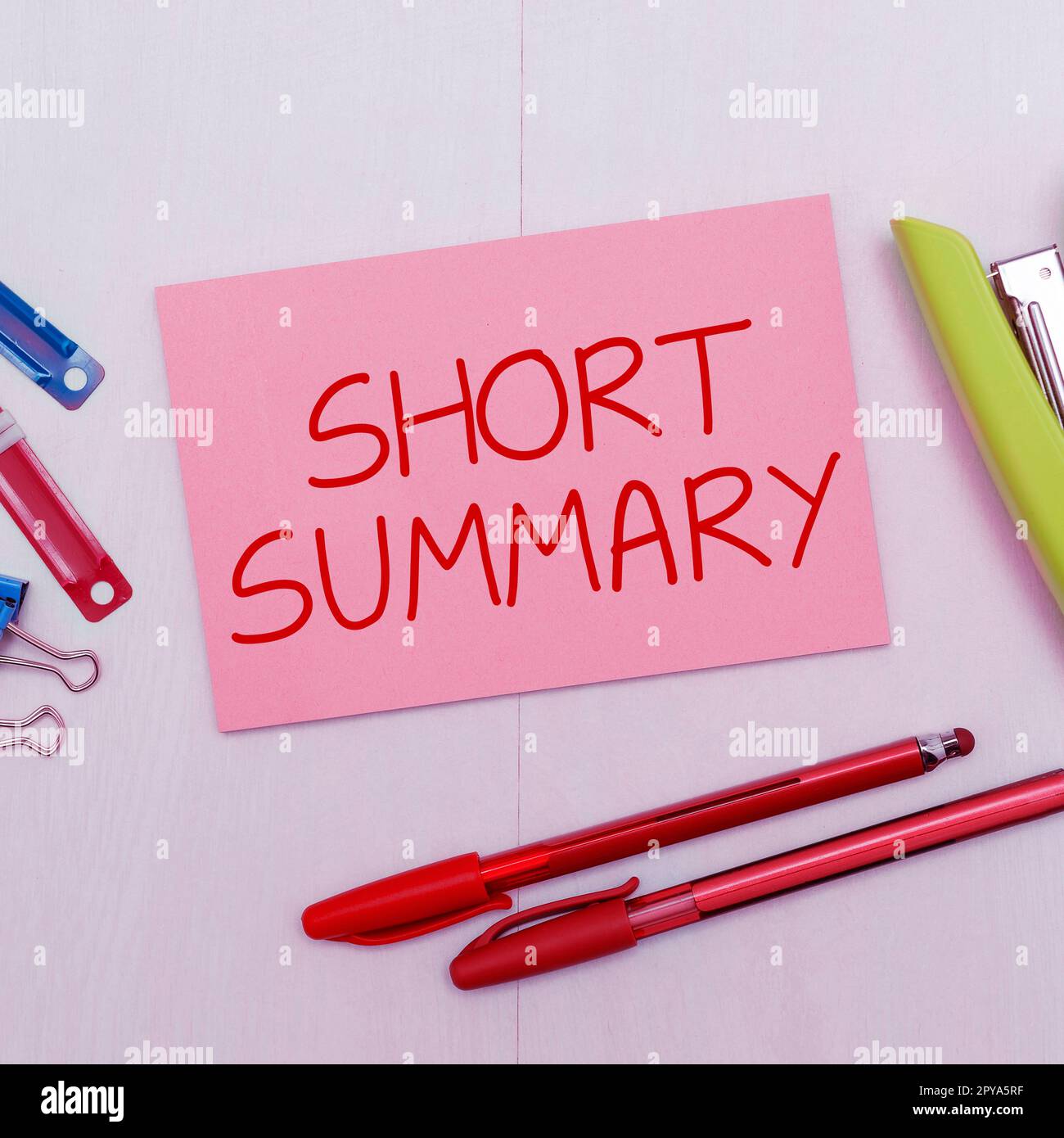 Hand writing sign Short Summary. Business showcase Brief statement of main points clear Stock ...