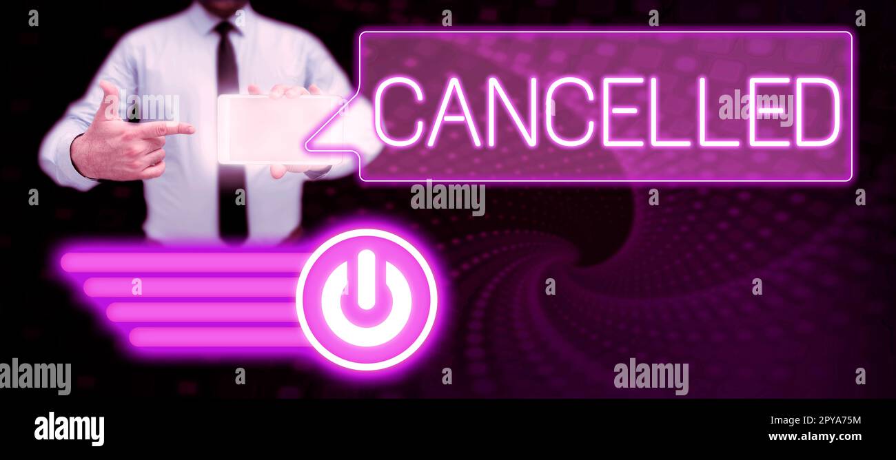 Inspiration showing sign Cancelled. Business overview decide or ...