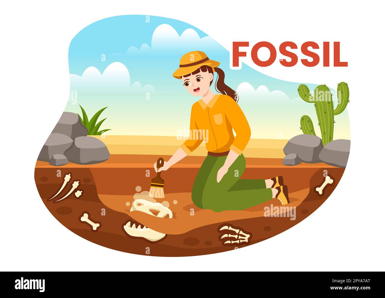 Fossil Illustration with Archaeologists Finds Dinosaurs Skeletons on ...