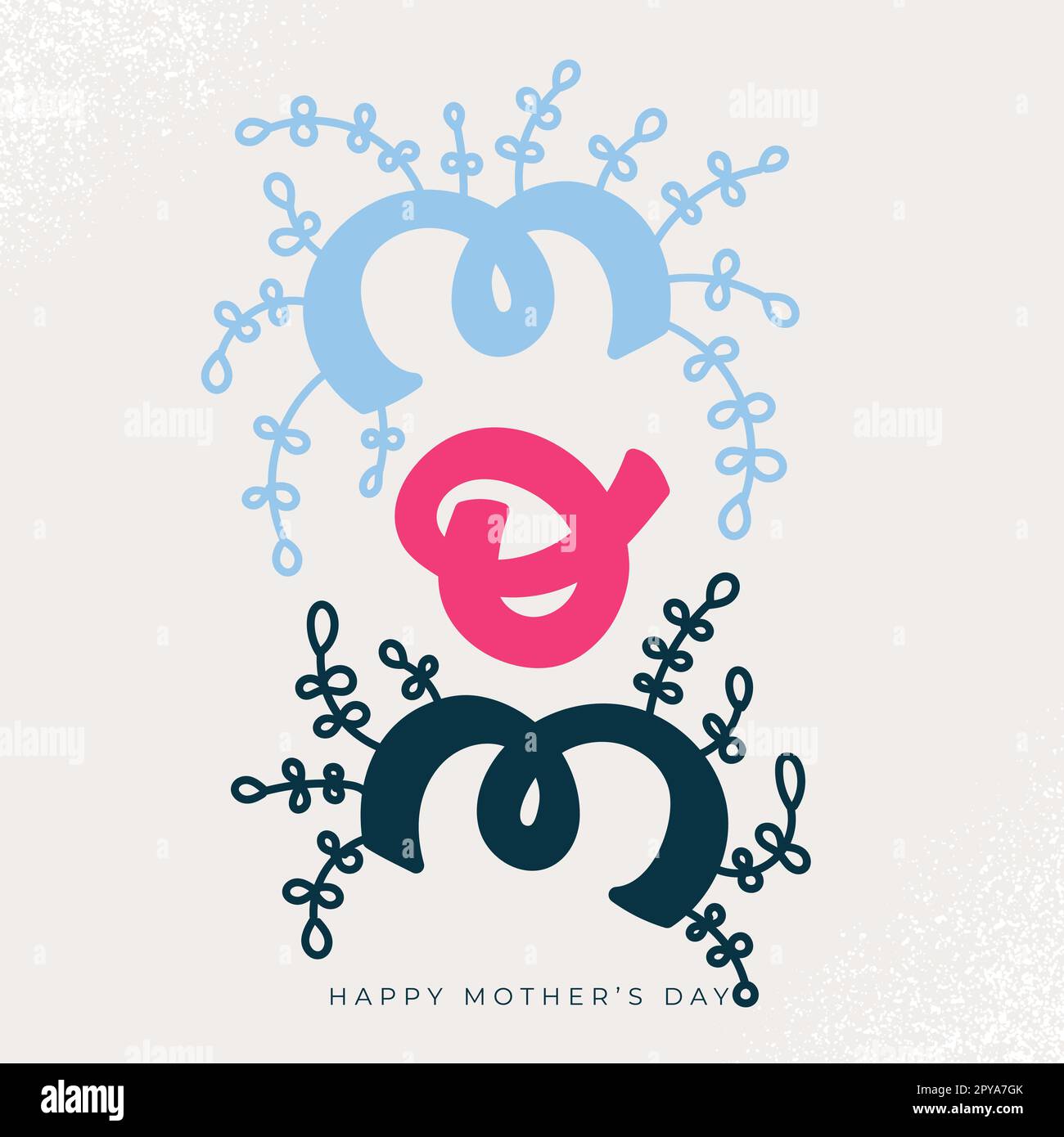 Mom rounded vertical lettering. Happy Mother's Day. Hand drawn leaves ...