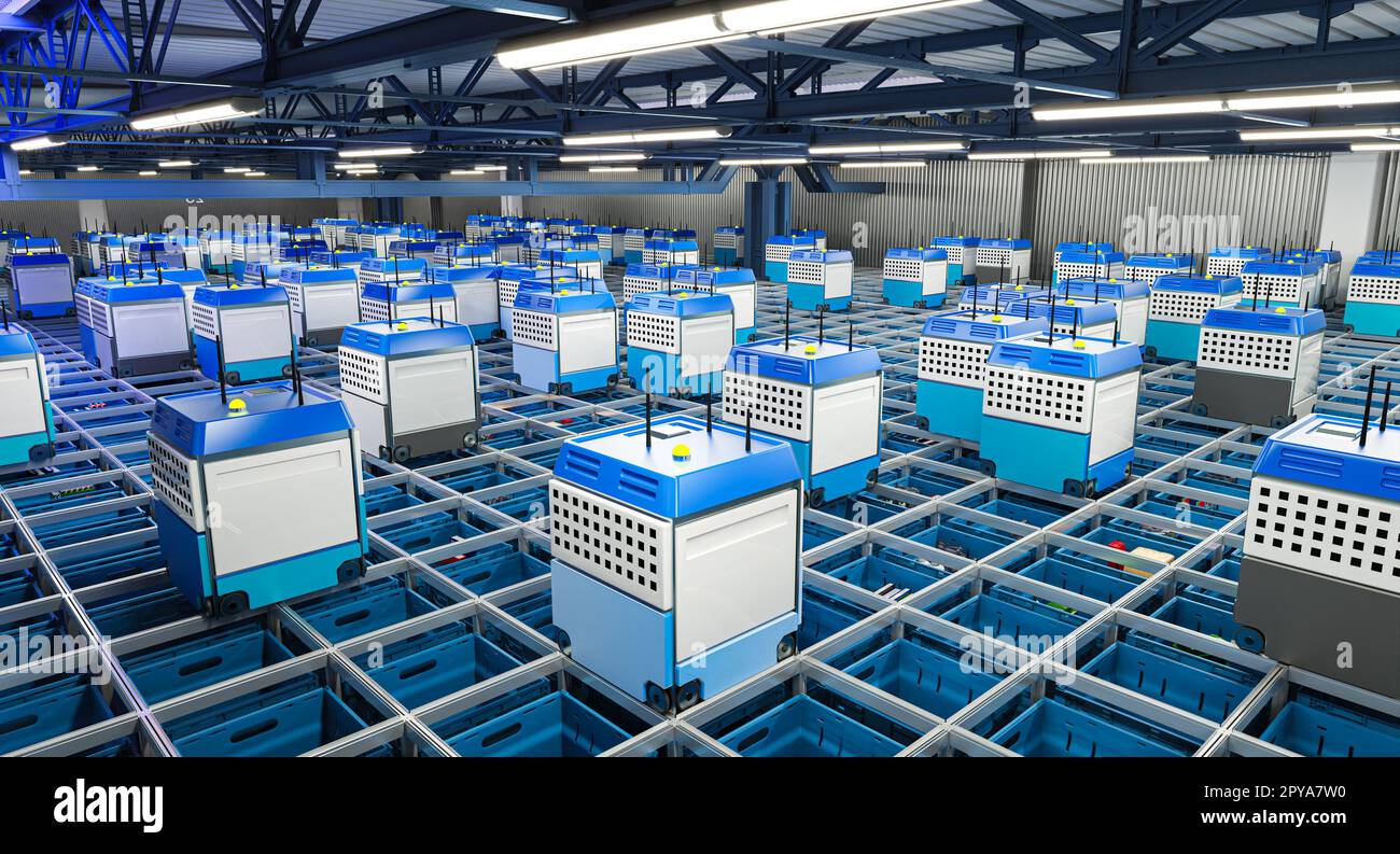 3d render, modern automated warehouse without personnel Stock Photo - Alamy