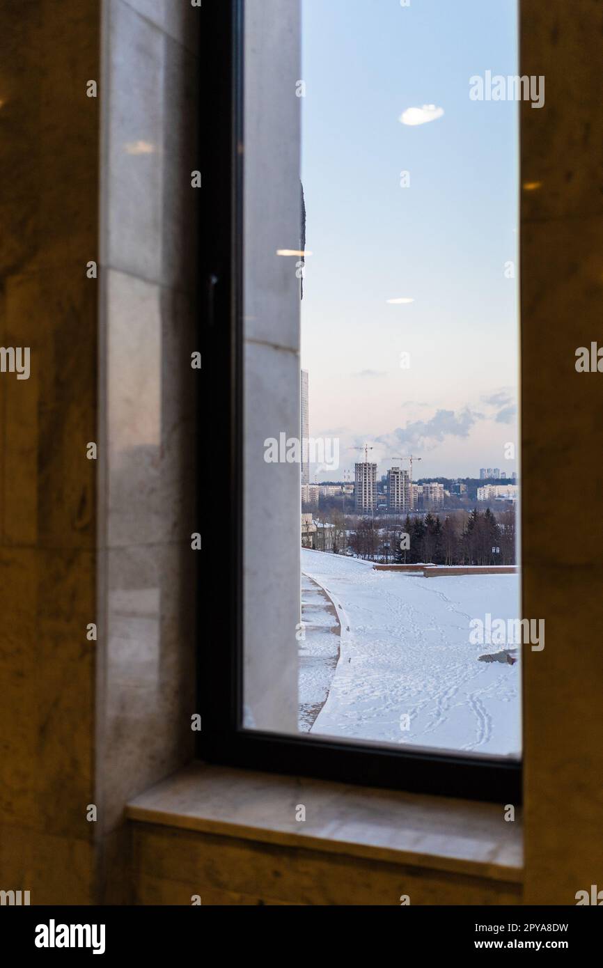 park and houses Moscow city from window at dusk Stock Photo - Alamy