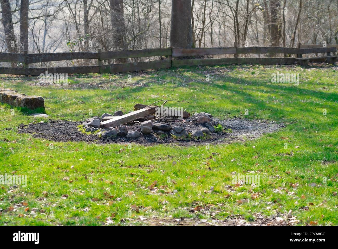 Fire pit on a meadow Stock Photo - Alamy