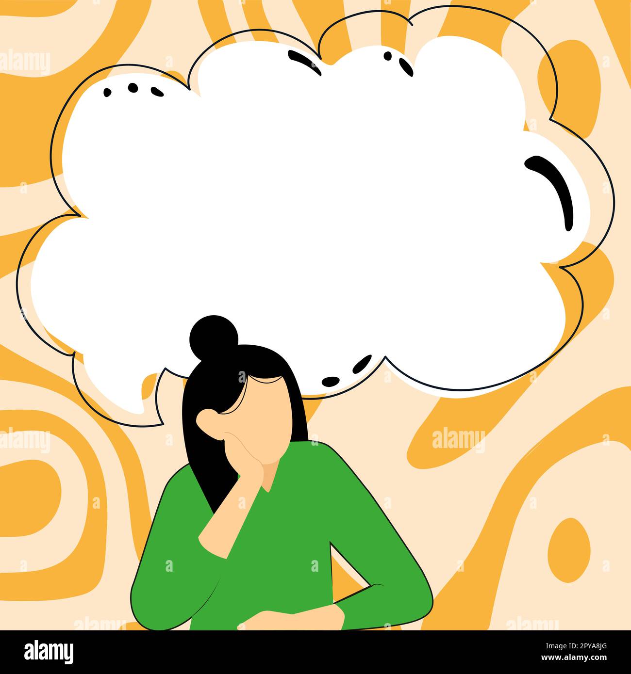 Girl sitting and thinking about current news. Bright vector ...