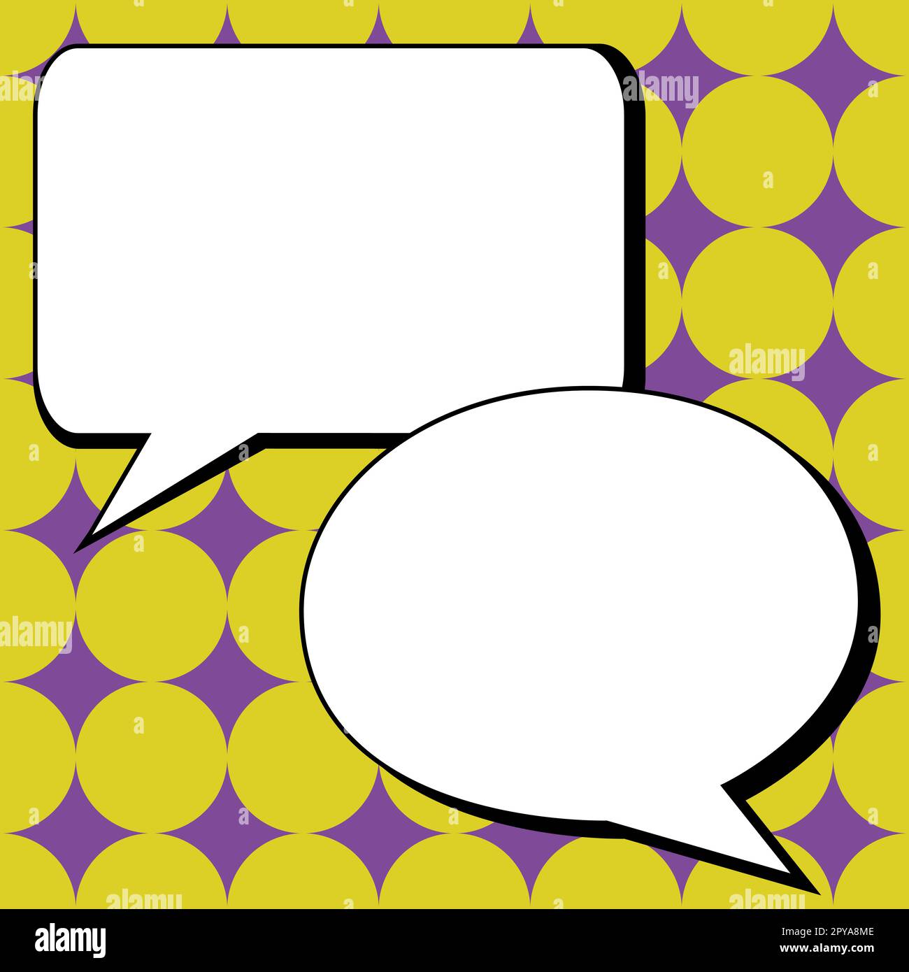 Two big white empty speech bubbles for text. Comic funny style cartoon ...