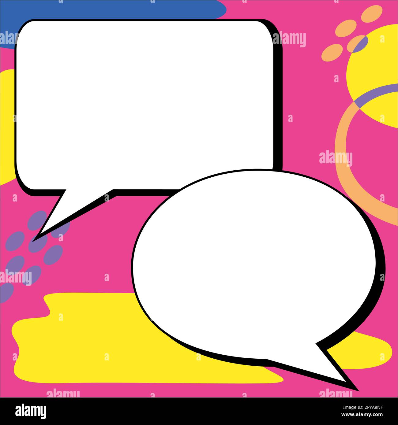 Two big white empty speech bubbles for text. Comic funny style cartoon ...