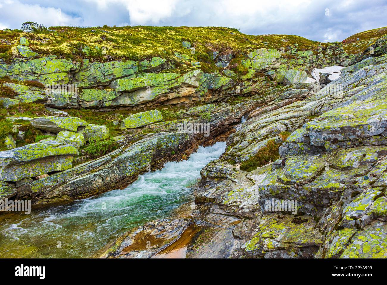 Gorge rocks cliff and waterfall river Rondane National Park Norway ...