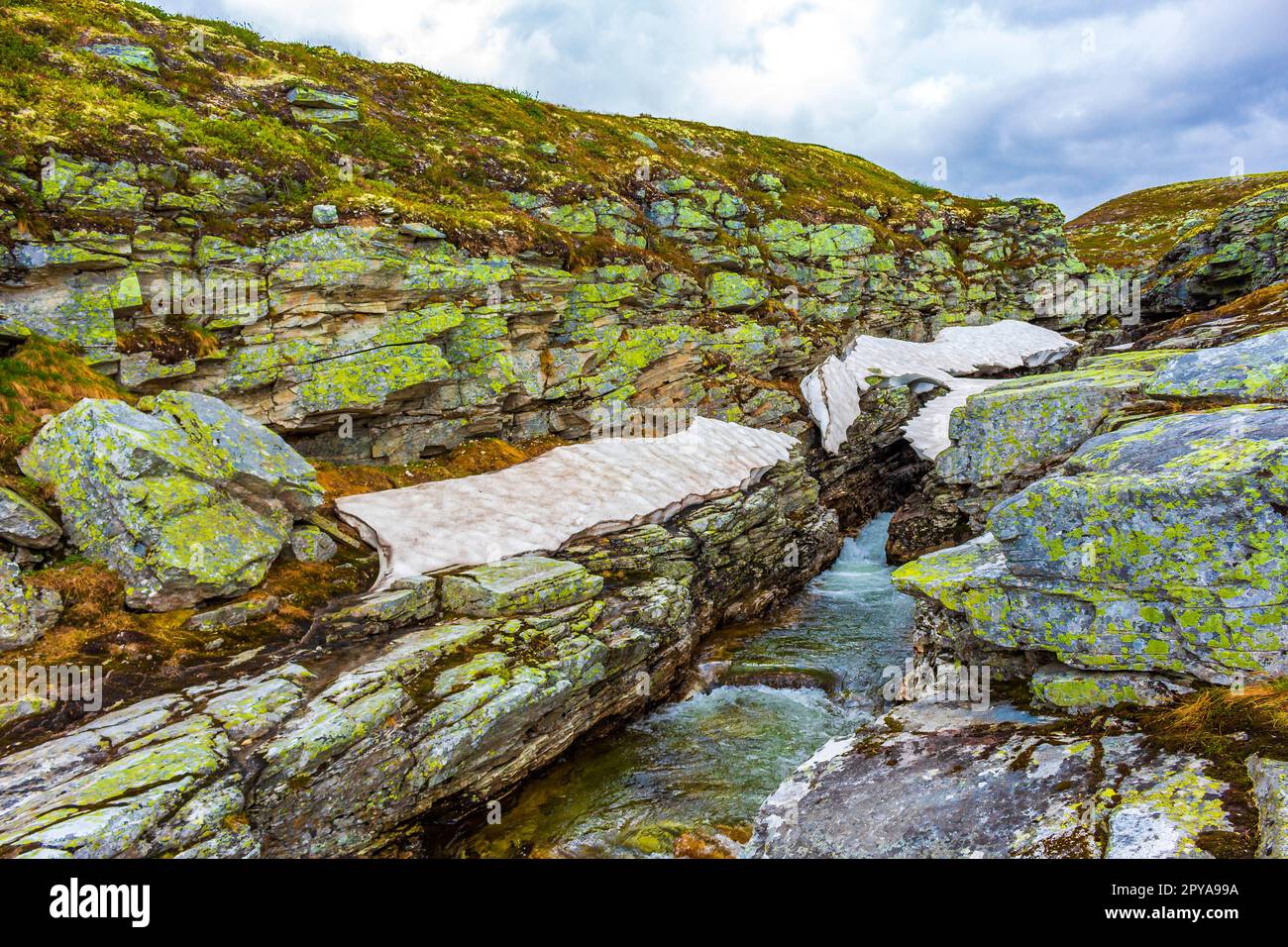 Gorge rocks cliff and waterfall river Rondane National Park Norway ...