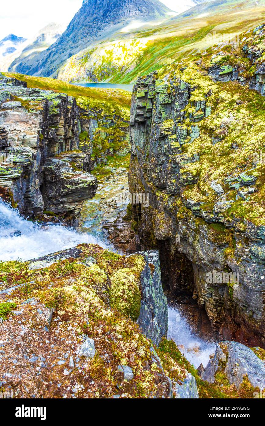 Gorge rocks cliff and waterfall river Rondane National Park Norway ...