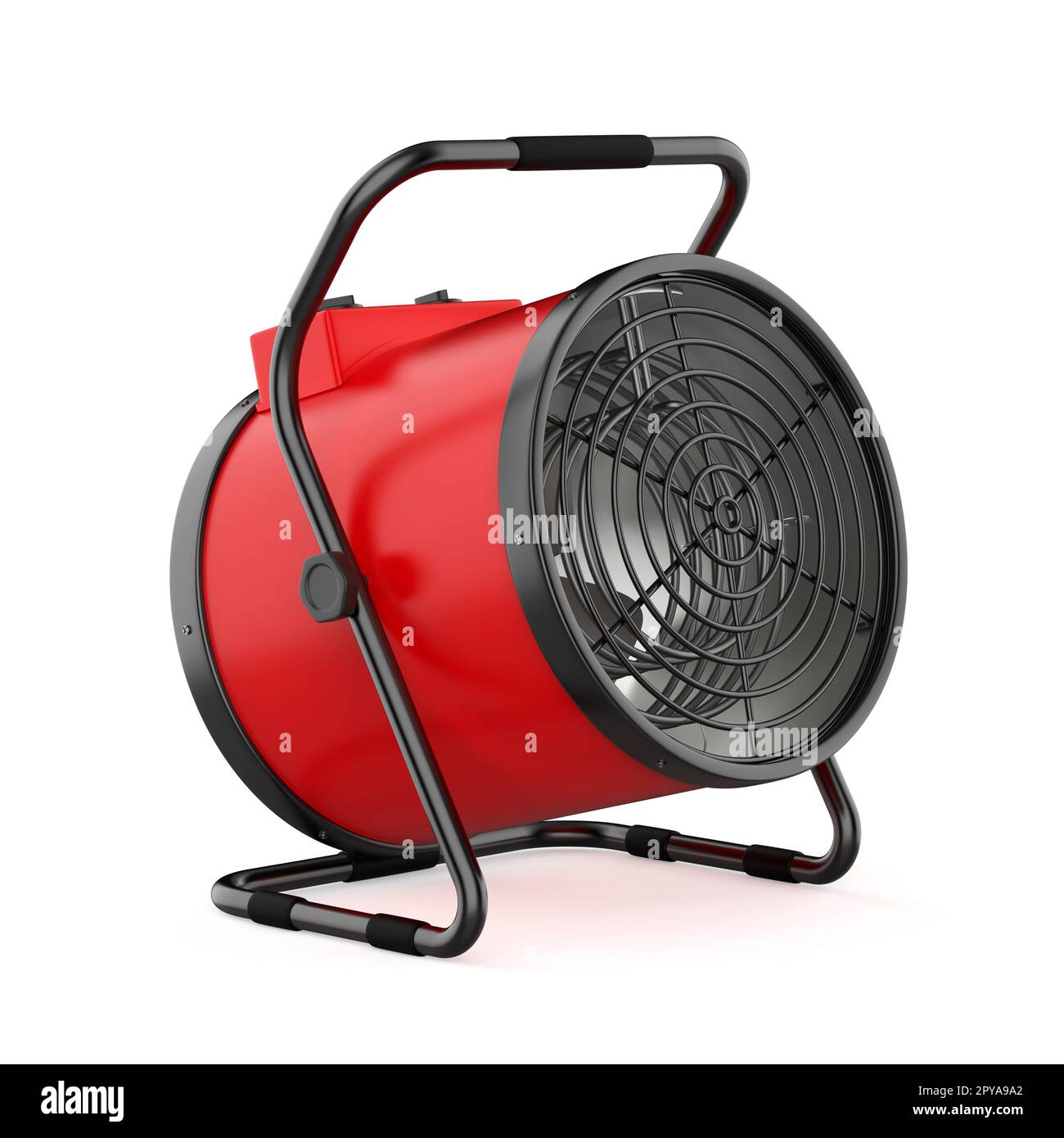 Red cylinder electric fan heater on white background Stock Photo - Alamy