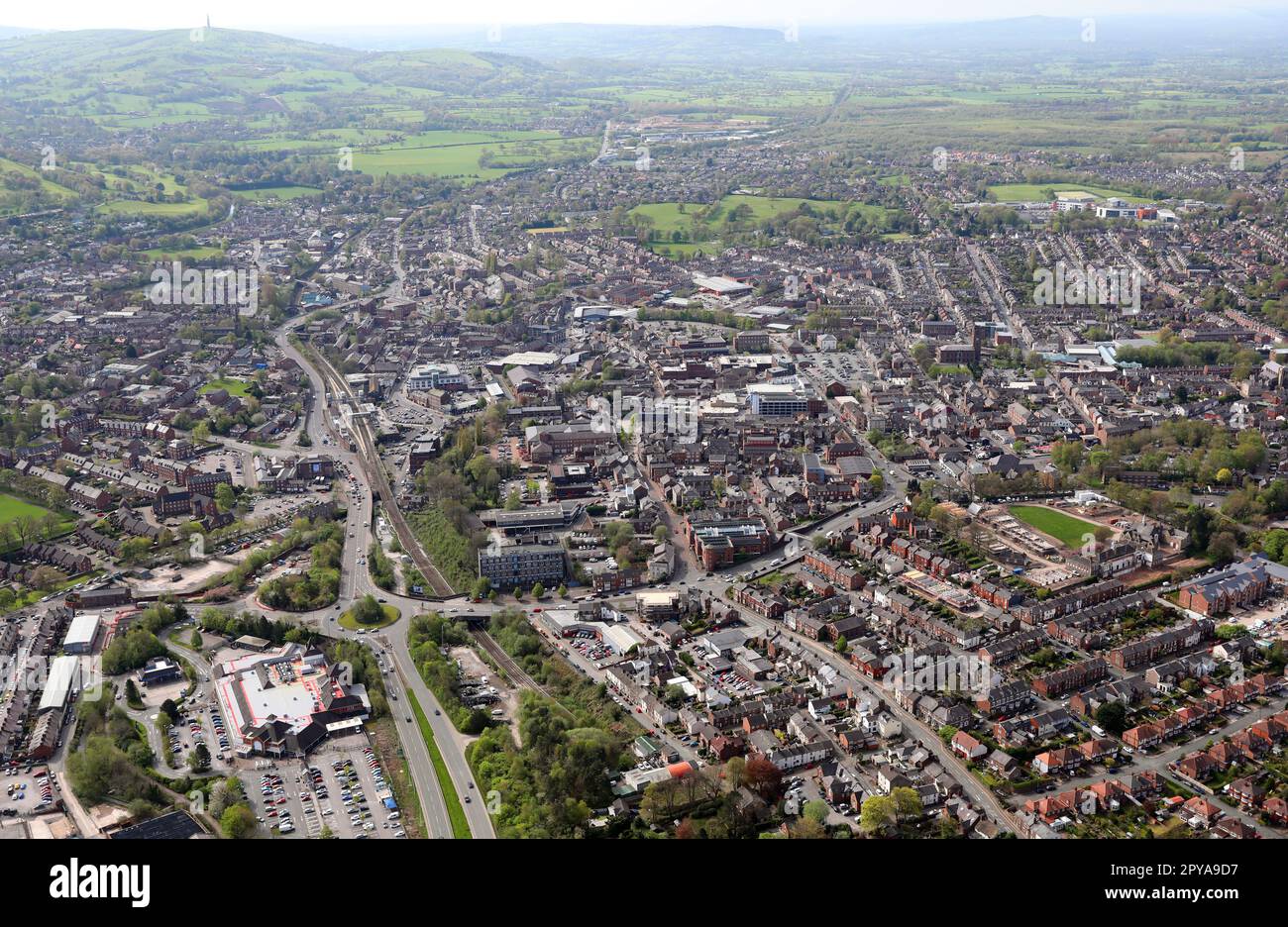 aerial view of Macclesfield town centre from the North looking South ...