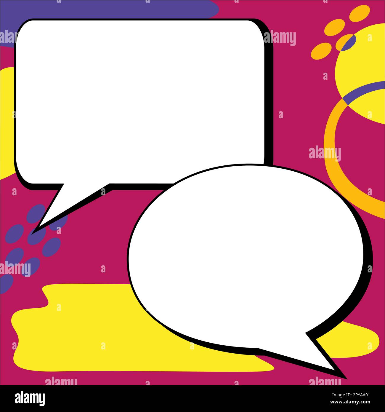 Two big white empty speech bubbles for text. Comic funny style cartoon ...