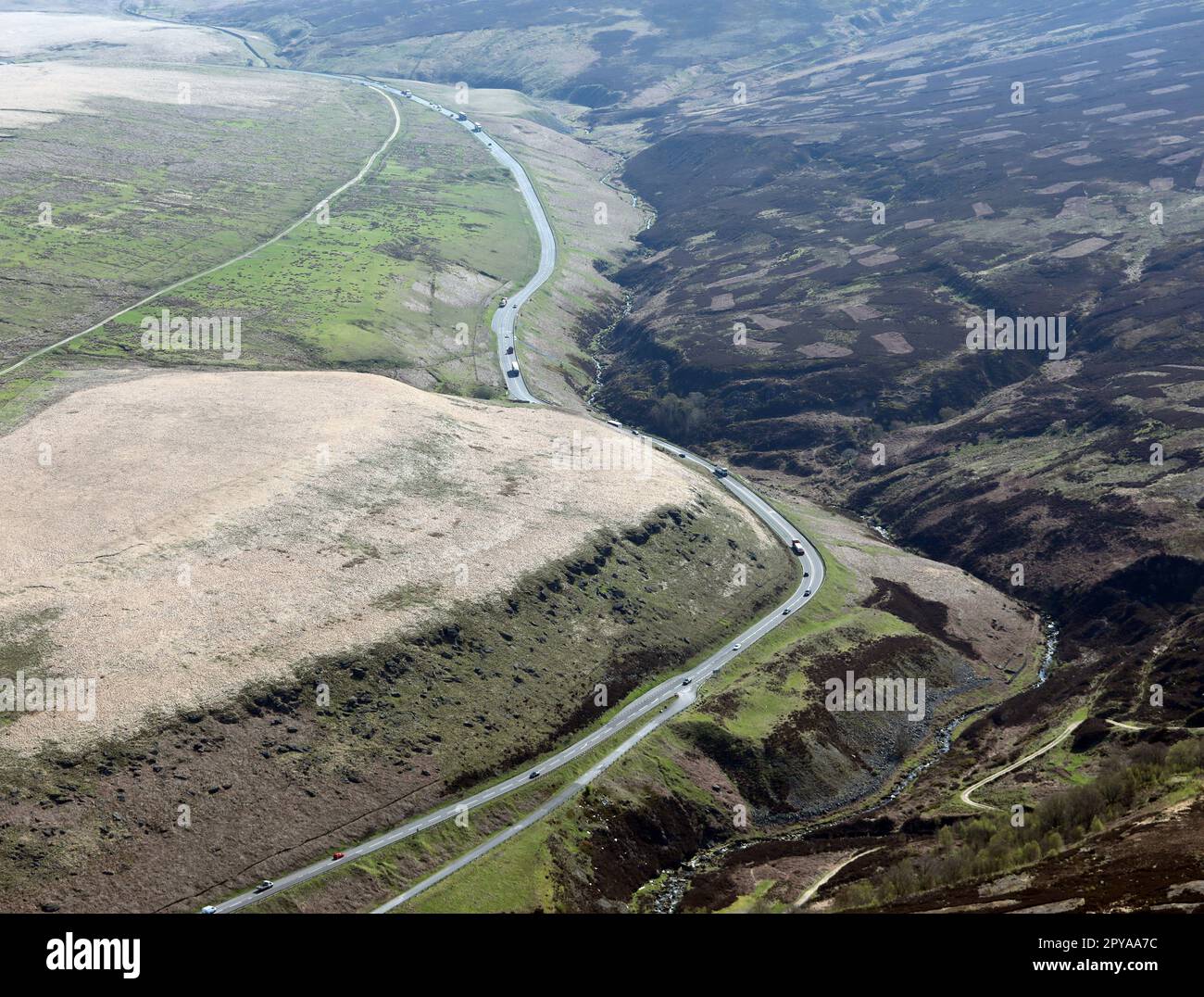 Aerial View Of The A628 Woodhead Pass A Main Road Crossing The Pennines Between Manchester