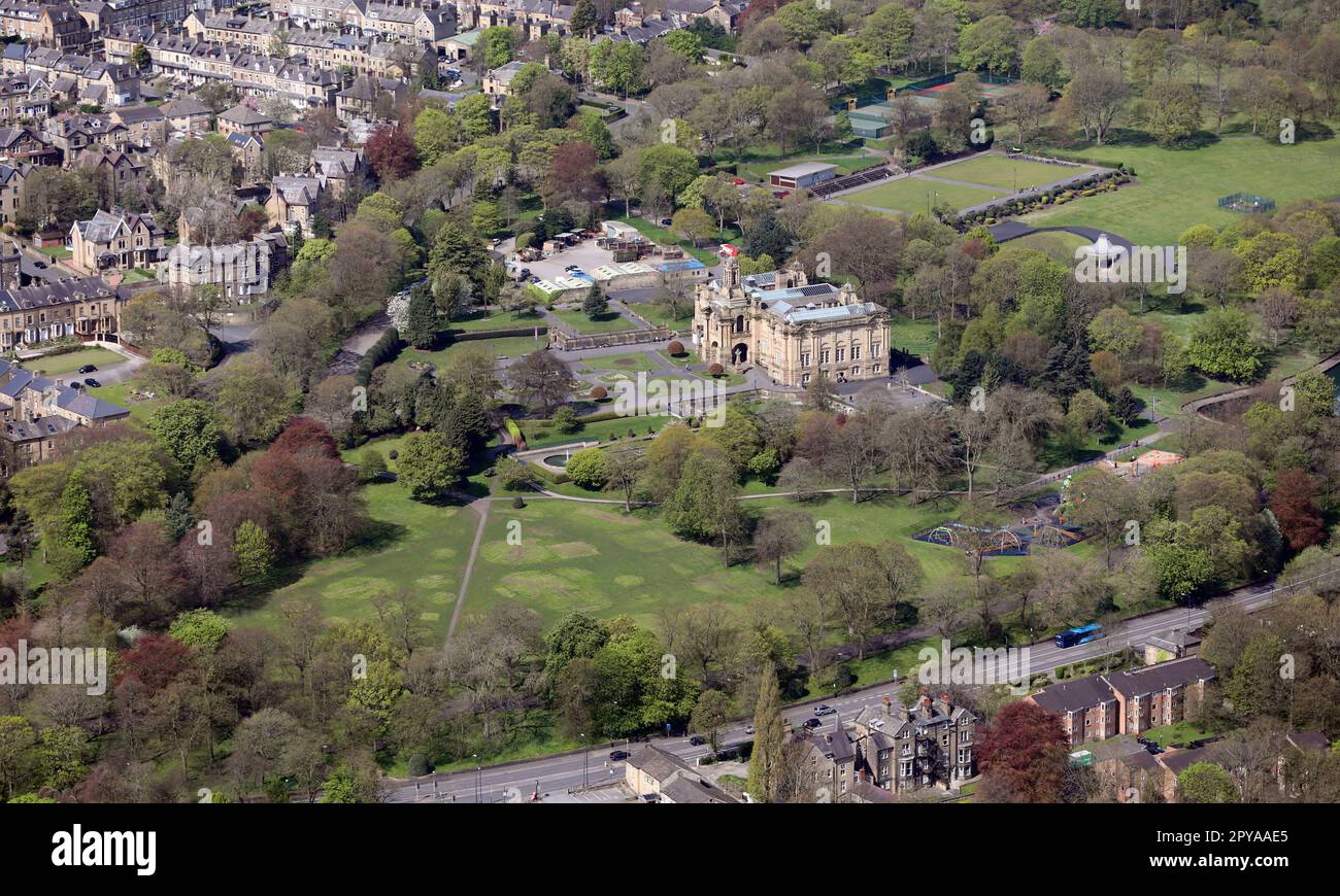 aerial view of Lister Park in Bradford, with Cartwright Hall art ...
