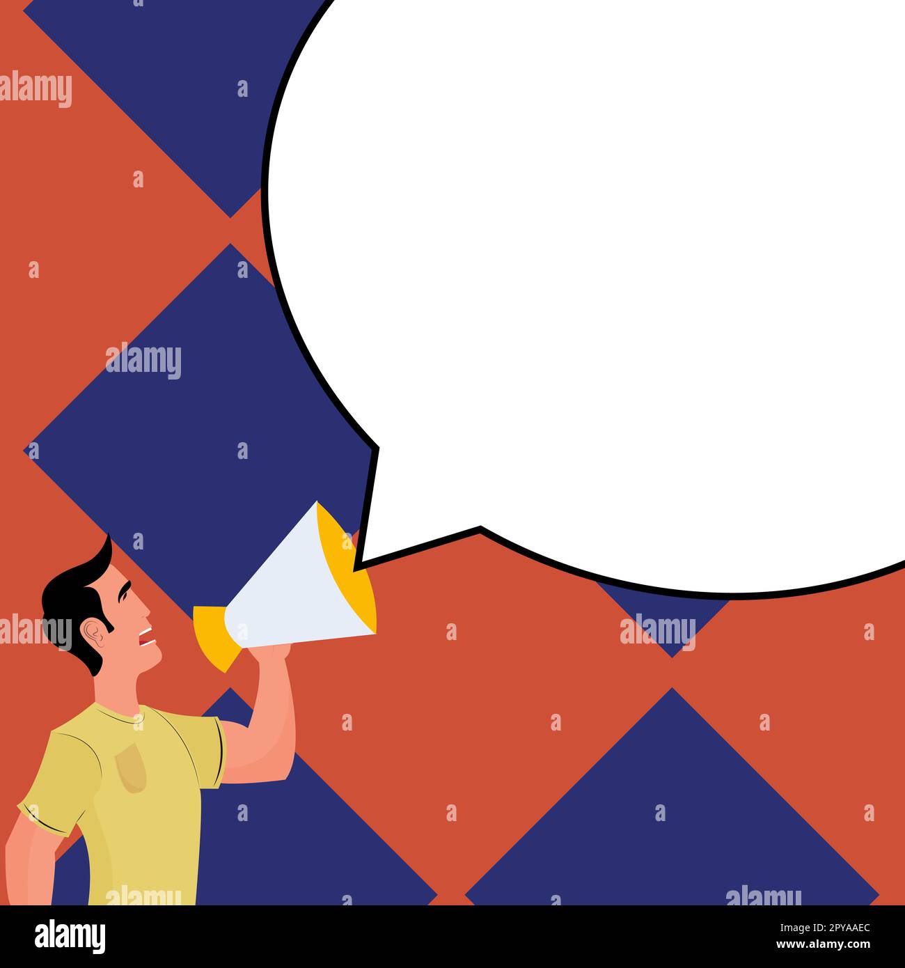 Man holding megaphone in hand and presenting important information. Big ...