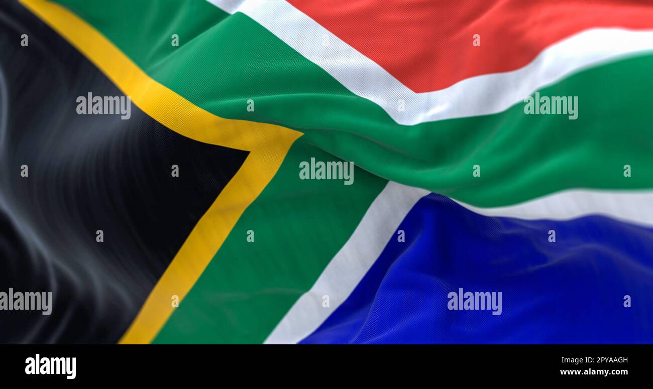 Detail of the South Africa flag waving Stock Photo - Alamy