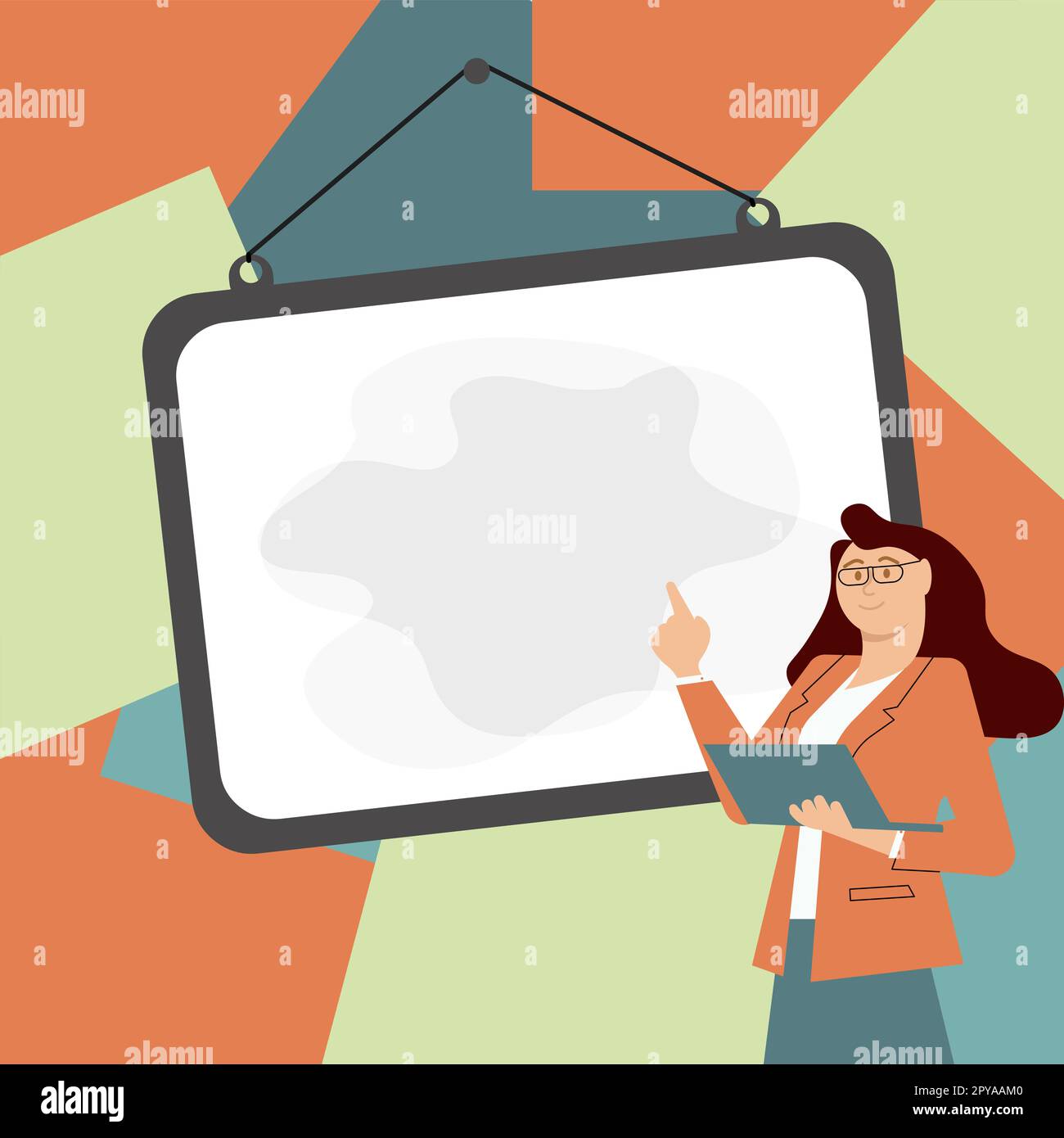 Cartoon woman pointing holding paper hi-res stock photography and ...