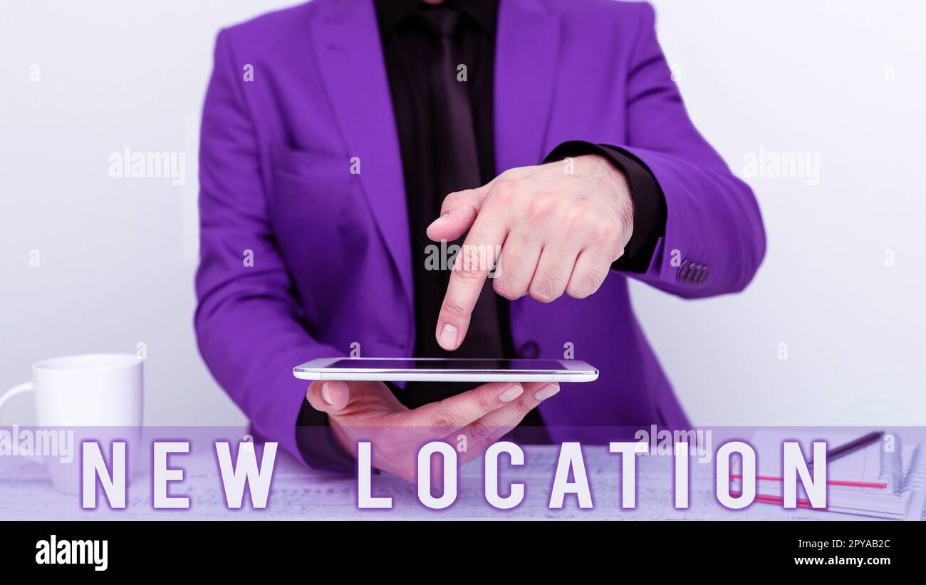 Conceptual caption New Location. Business showcase Get located on a new ...