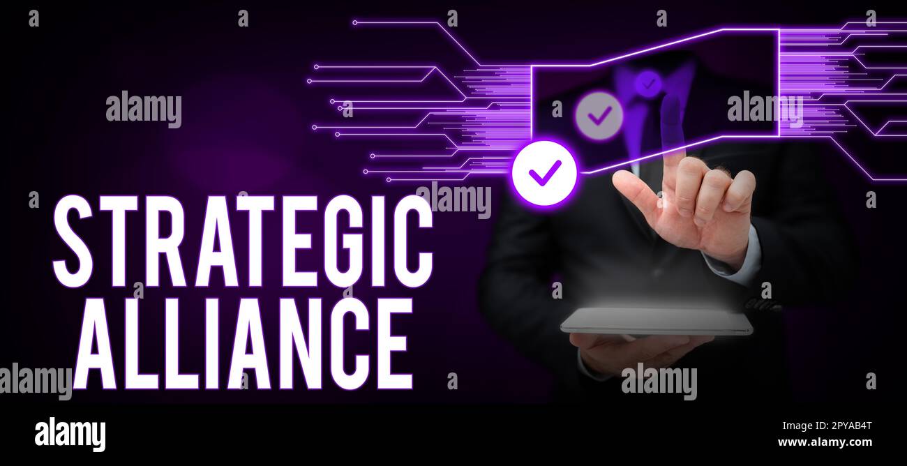 Text sign showing Strategic Alliance. Word Written on a bond between ...